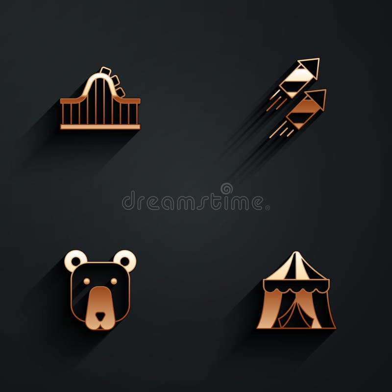 Set Roller Coaster Firework Rocket Cabeza De Oso Y Icono De Carpa De ...
