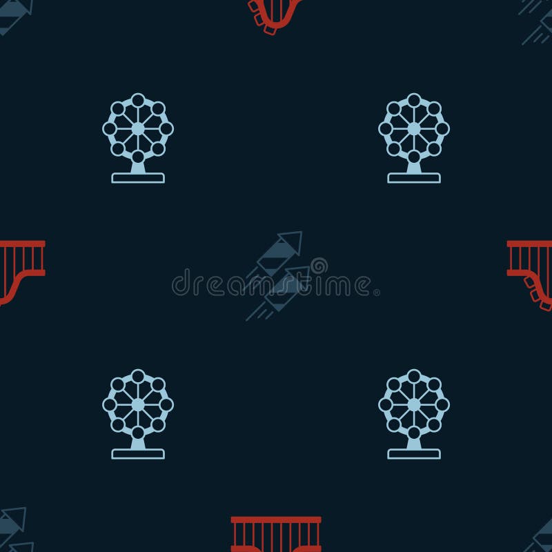 Set Roller Coaster, Firework Rocket and Ferris Wheel on Seamless ...