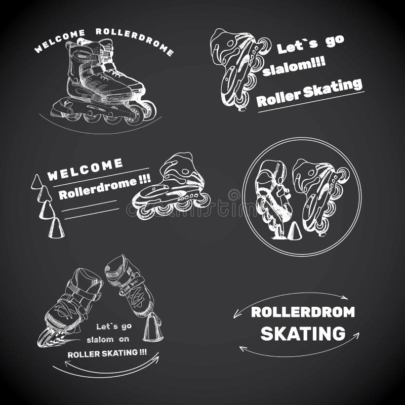 Set for Roller Skates with Text. Isolated Logo Hand Drawn Stock Vector ...