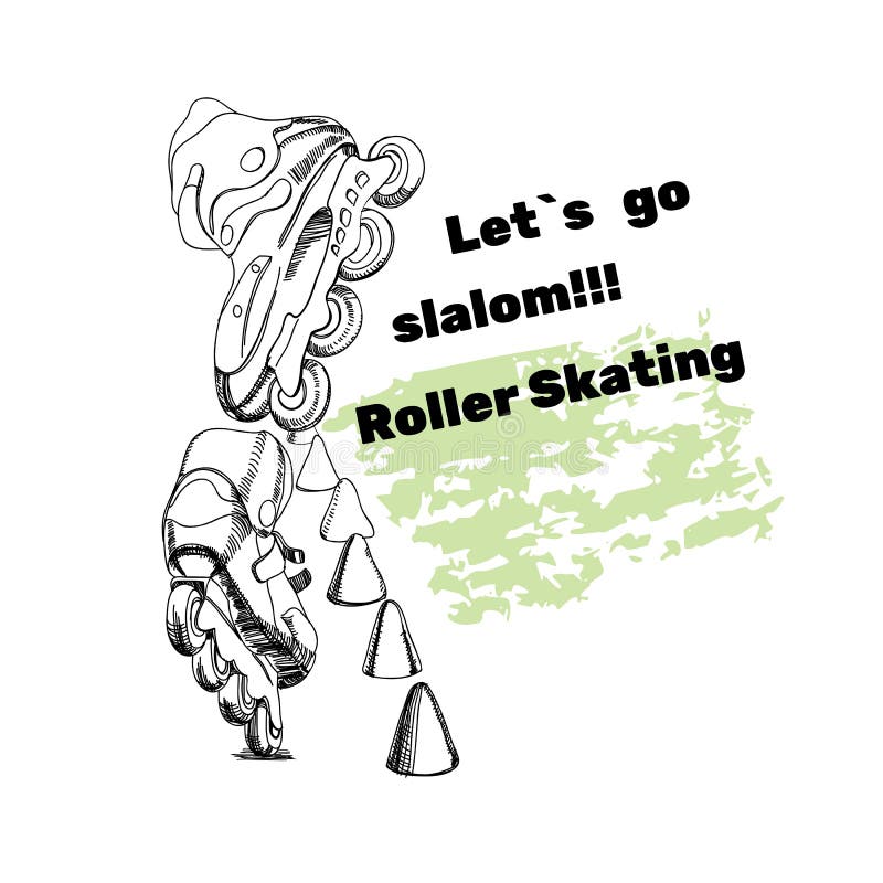 Set for Roller Skates with Text. Logo Hand Drawn Elem Stock Vector ...