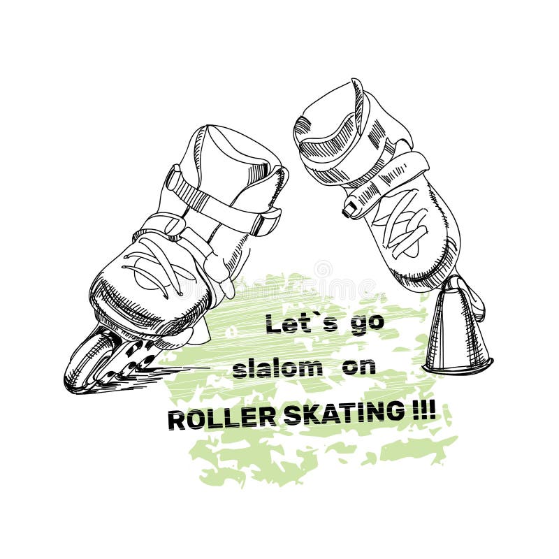 Set for Roller Skates with Text. Logo Hand Drawn Eleme Stock Vector ...