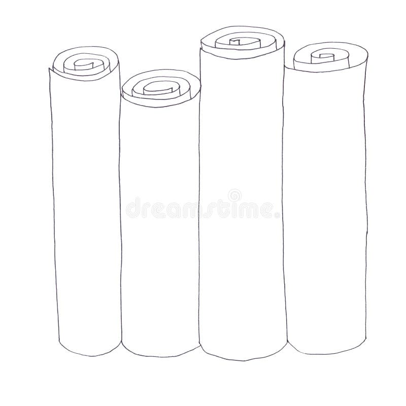 Set of Rolls of Fabric on a White Background, Graphic Linear Black and ...