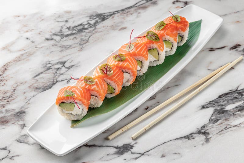 Set of Rolls Philadelphia Classic with Microgreens and Green Bamboo ...