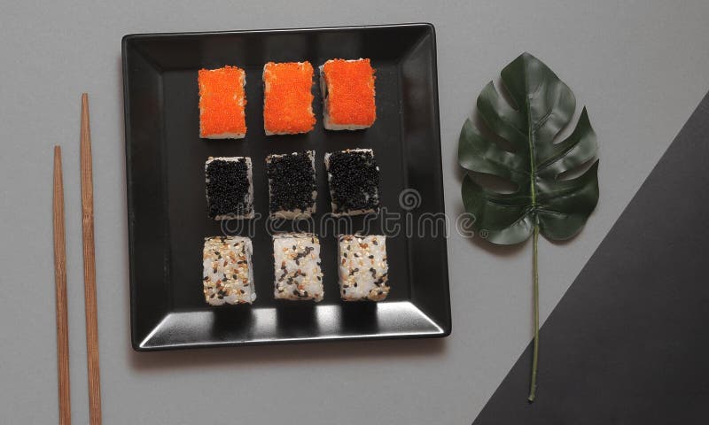 Set of rolls on plate. stock image. Image of gourmet - 207361435