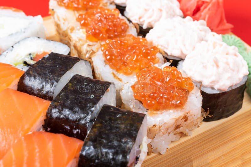 Set of Rolls with Salmon, Red Caviar, and Flying Fish. with Krill Stock ...