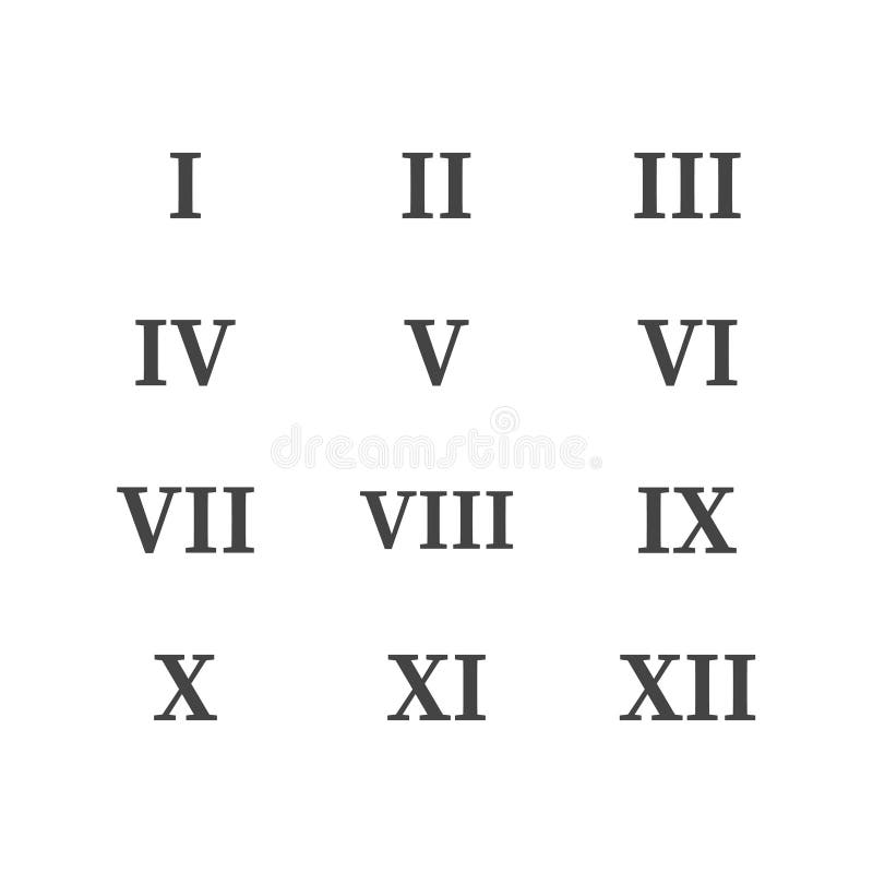 Set of Roman Numerals Vector Icon on White Isolated Background Stock ...