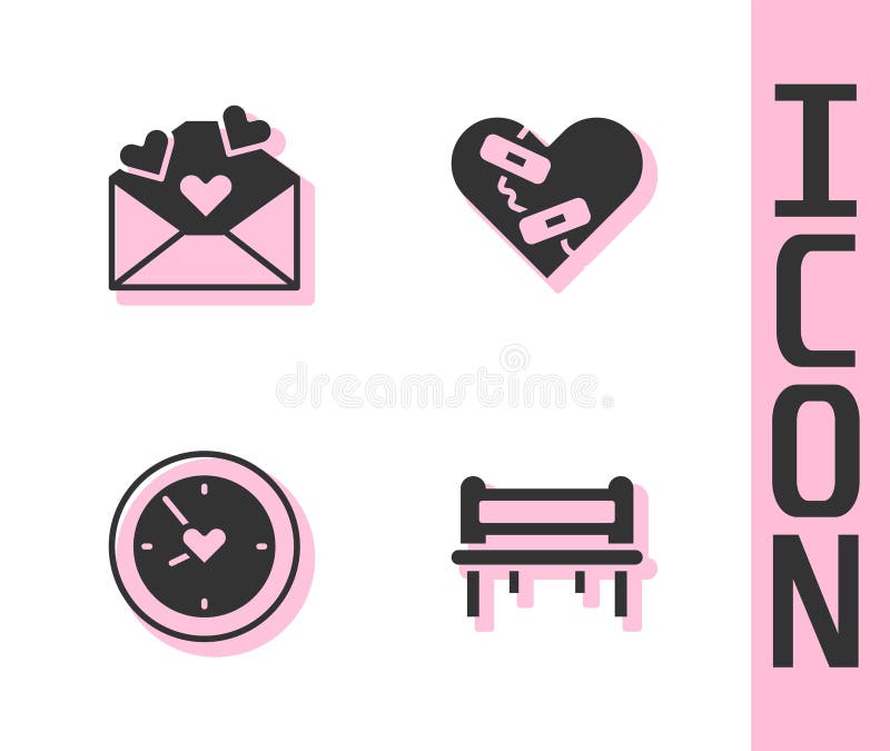 Set Romantic Bench, Envelope with Valentine Heart, Clock and Healed ...