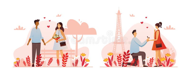 A Set of Romantic Characters in Different Poses. Couples in Love ...