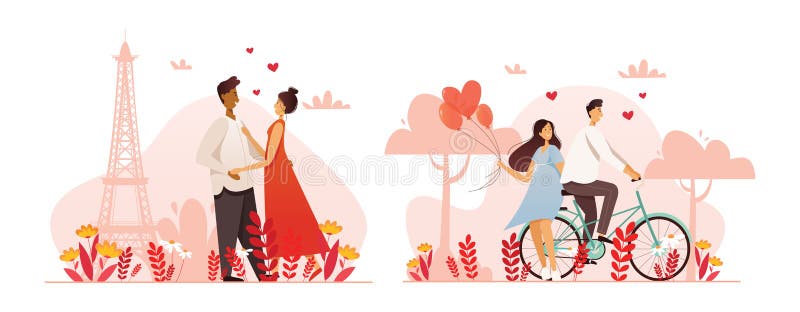 A Set of Romantic Characters in Different Poses. Couples in Love ...