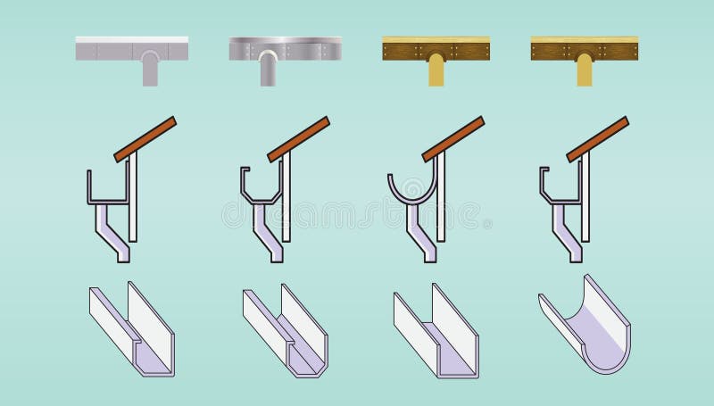 Set of Roof Gutter or Rain Gutter and Drainage. Cartoon Icon Design ...