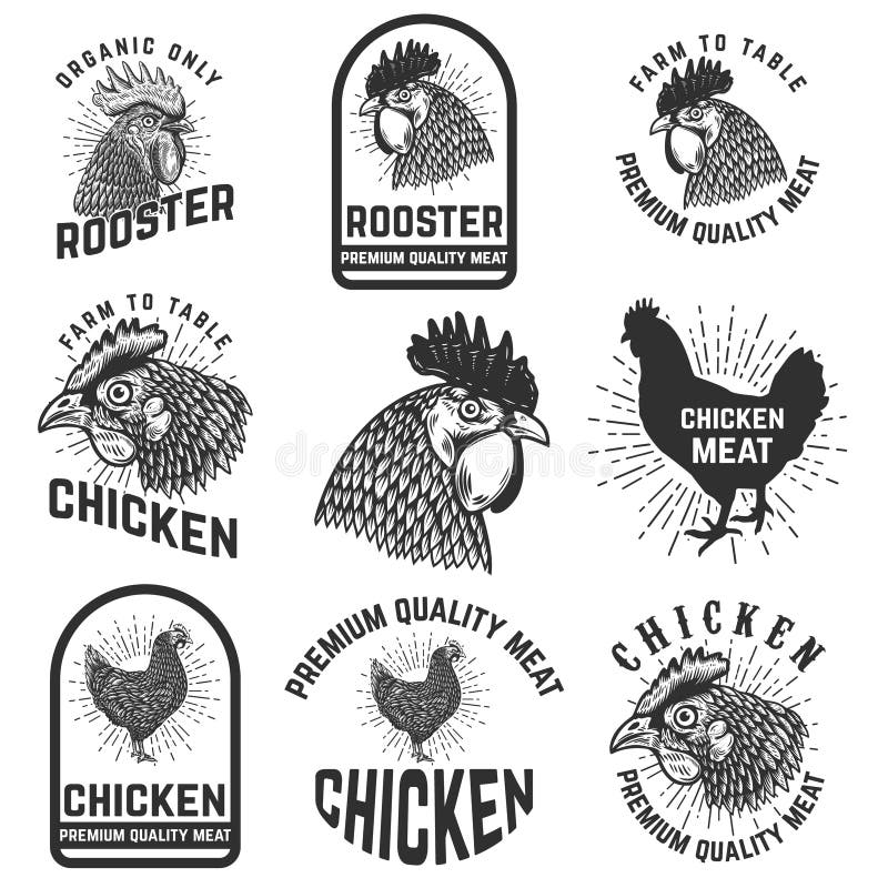 Set of Rooster Meat Emblems. Design Element for Logo, Label, Sign ...