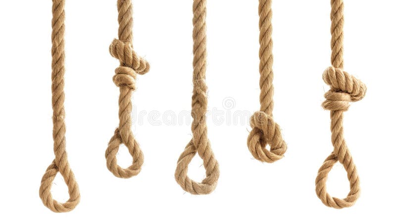 A Set of Ropes of Different Thicknesses with Different Knots Stock ...