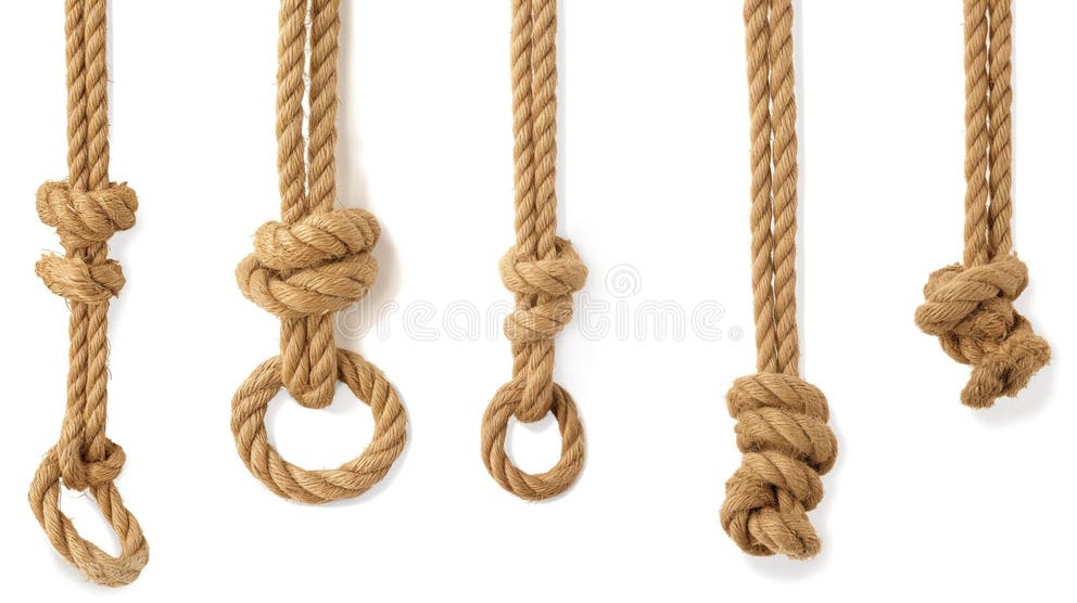 A Set of Ropes of Different Thicknesses with Different Knots Stock ...