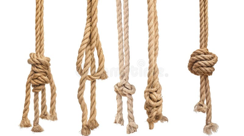 A Set of Ropes of Different Thicknesses with Different Knots Stock ...