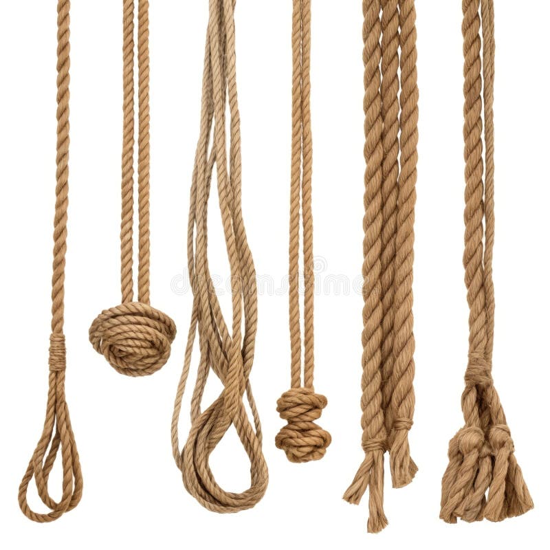A Set of Ropes of Different Thicknesses with Different Knots Stock ...
