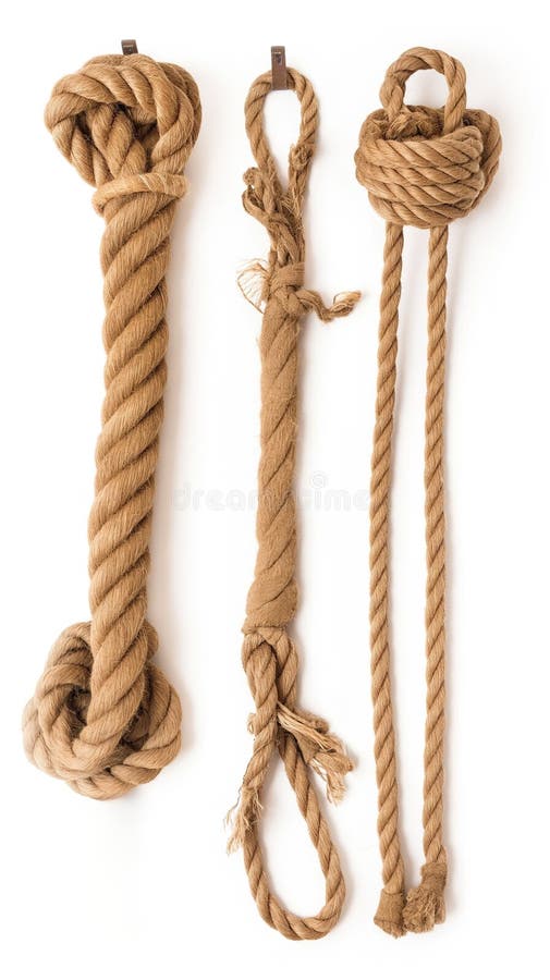 A Set of Ropes of Different Thicknesses with Different Knots Stock ...
