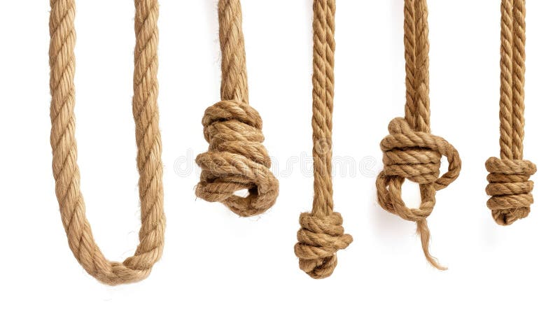 A Set of Ropes of Different Thicknesses with Different Knots Stock ...
