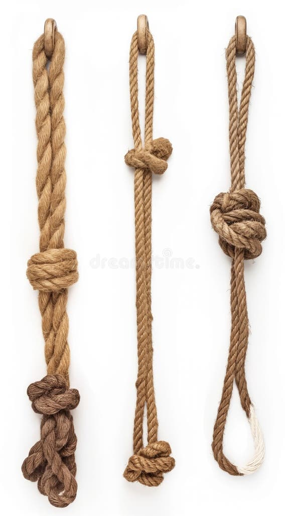 A Set of Ropes of Different Thicknesses with Different Knots Stock ...