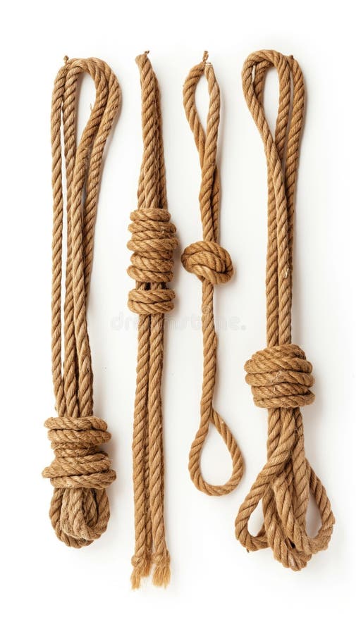 A Set of Ropes of Different Thicknesses with Different Knots Stock ...