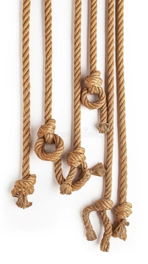 A Set of Ropes of Different Thicknesses with Different Knots Stock ...