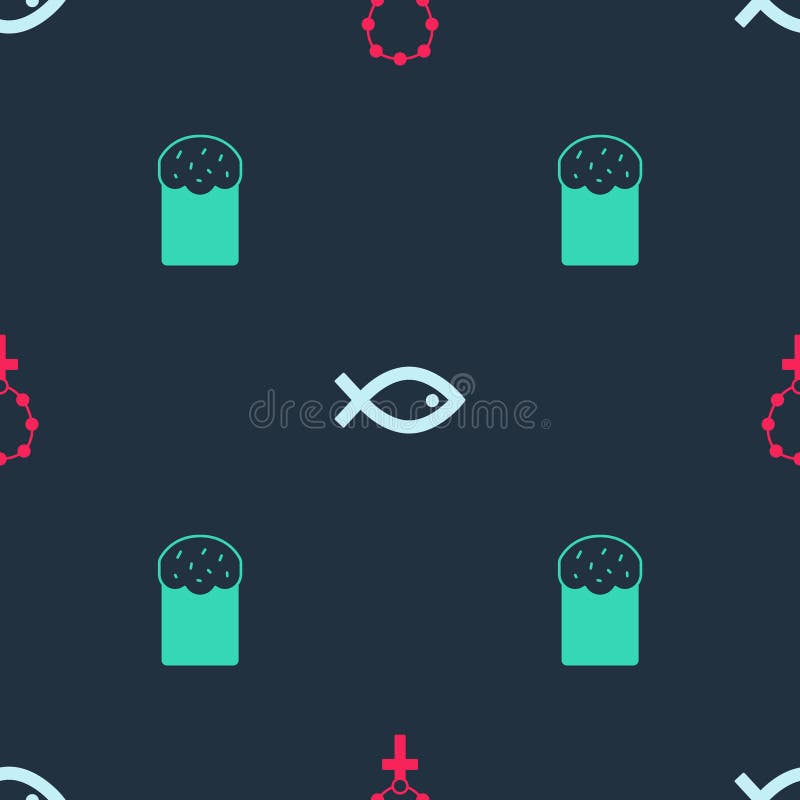 Set Rosary Beads Religion, Christian Fish Symbol and Easter Cake on ...