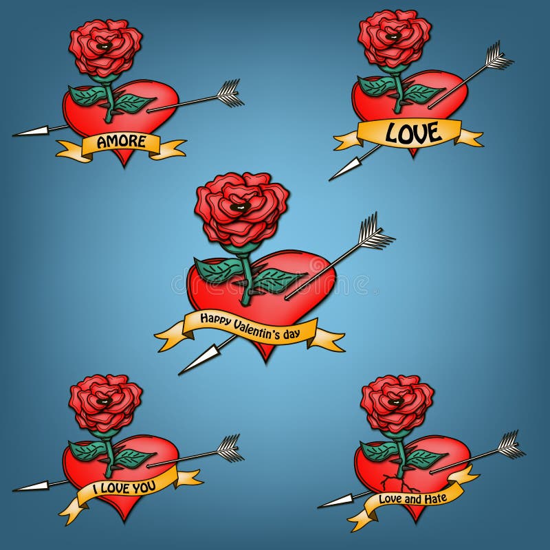 Set Rose and hearts stock vector. Illustration of amore - 65058981