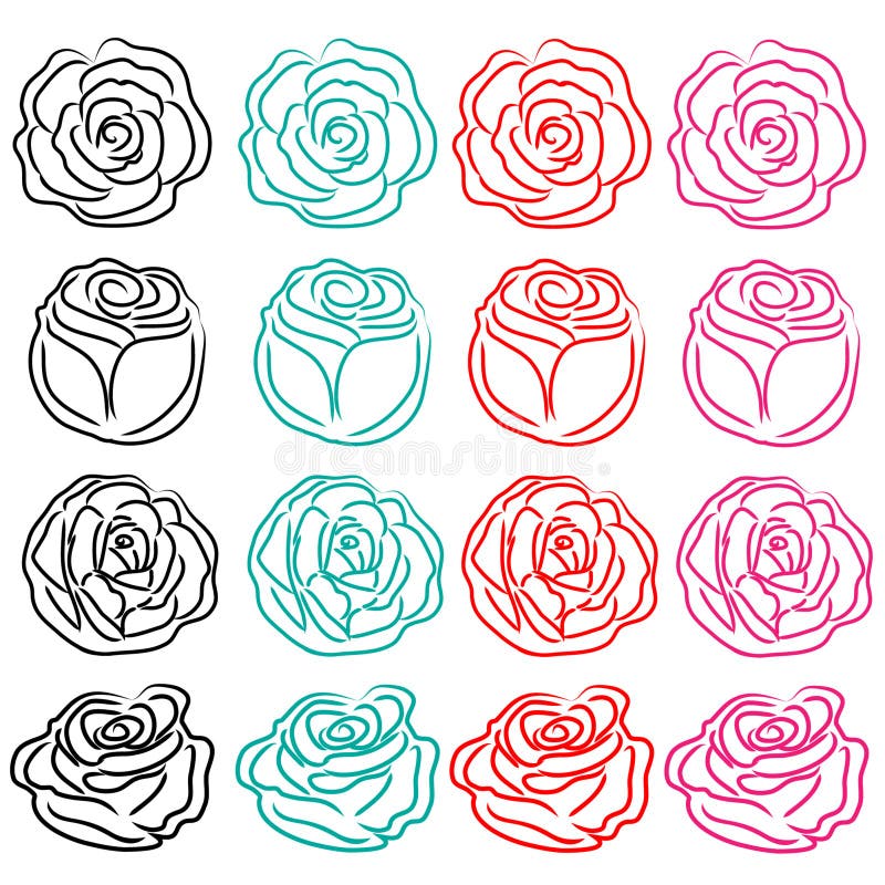 Set of rose pattern lines stock illustration. Illustration of romantic ...