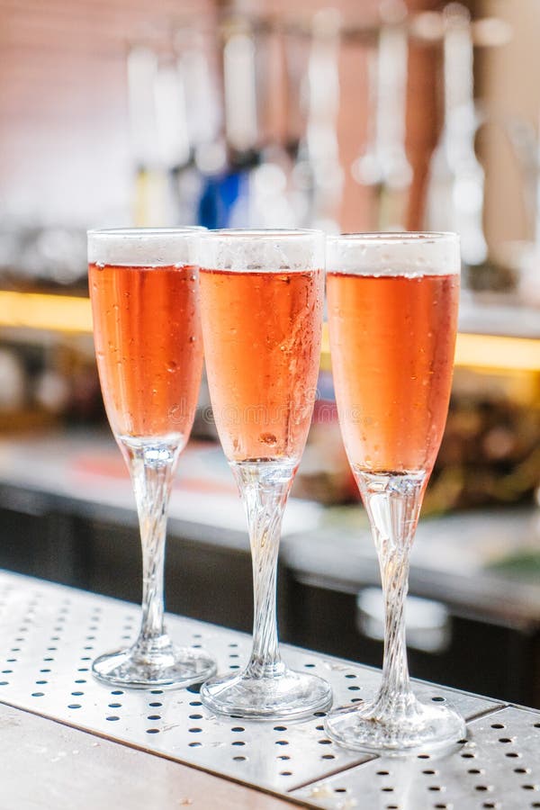 The Set of Rose Wine Glasses Stock Image - Image of space, bartender ...