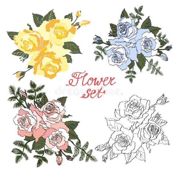 Set of 4 roses. stock vector. Illustration of element - 40911329