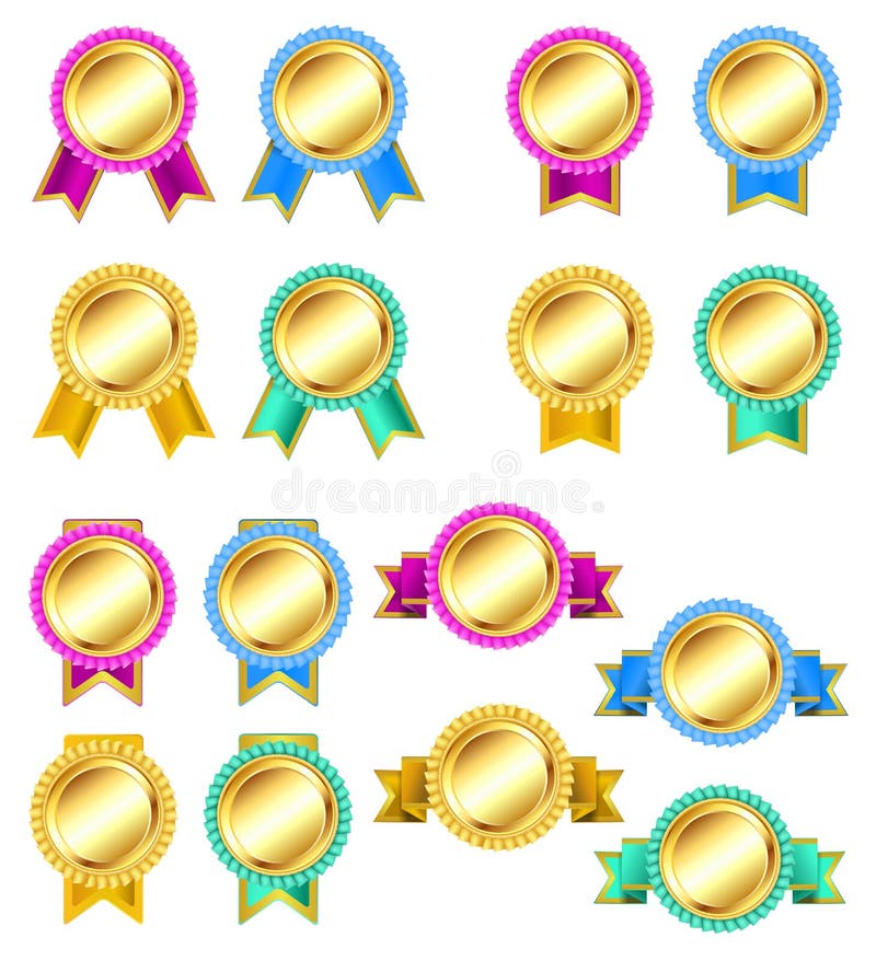 Set of Rosette Golden Badges Stock Vector - Illustration of seal ...