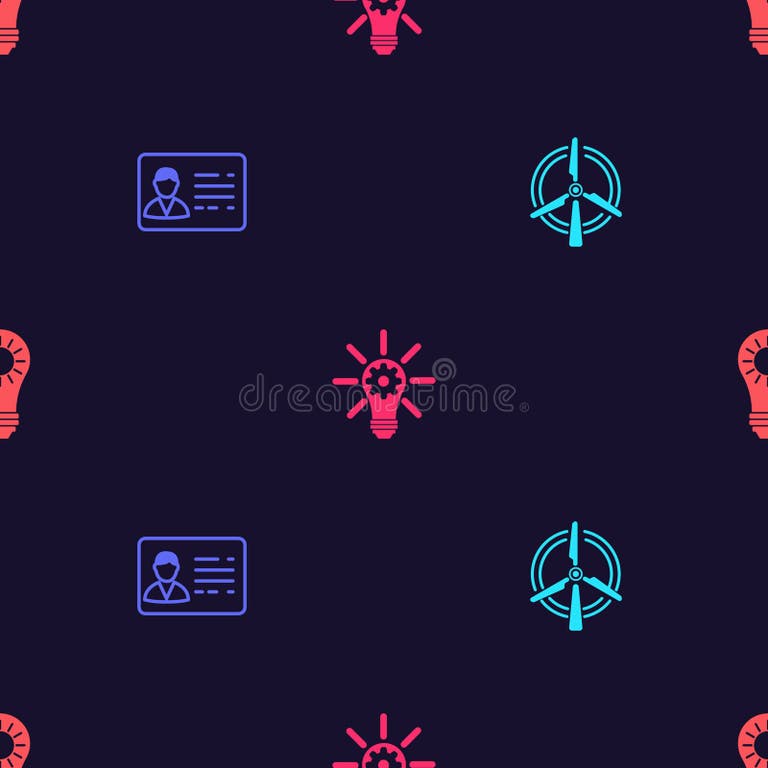 Set Rotating Wind Turbine, Identification Badge, Light Bulb with Gear ...