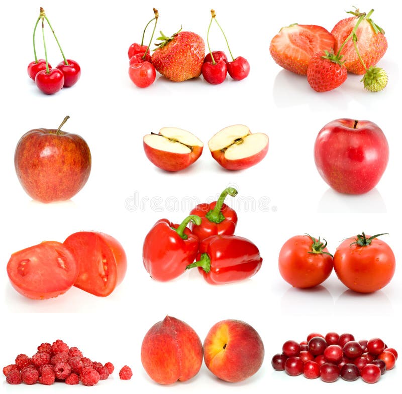 Set Rote Früchte, Beeren Und Gemüse Stockbild - Bild von bestandteil ...