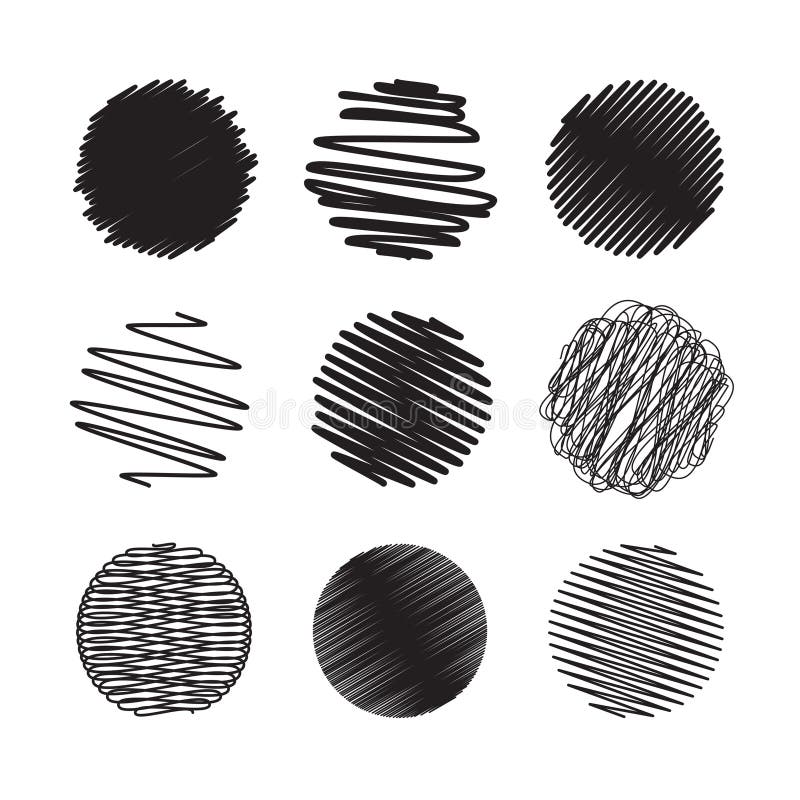 Set of Round Abstract Black Scribble on Background. Vector Illustration ...