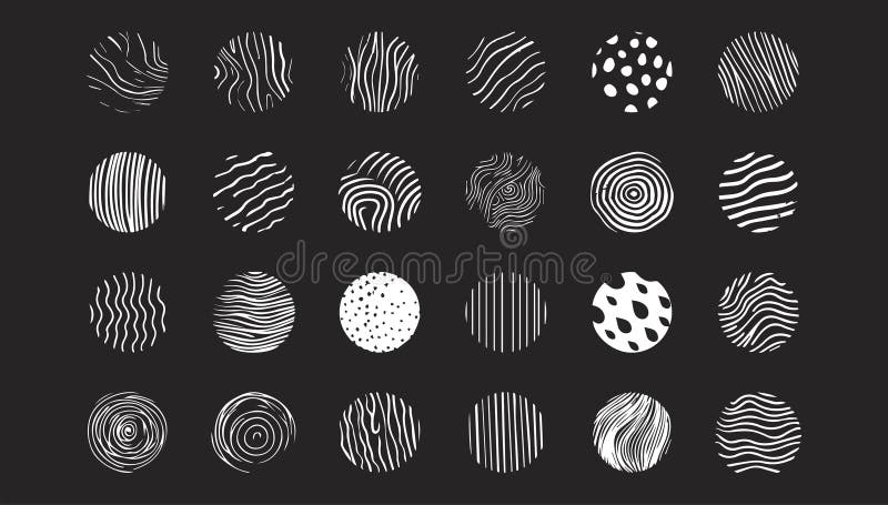 Set Round Abstract Black and White Backgrounds or Patterns. Hand Drawn ...