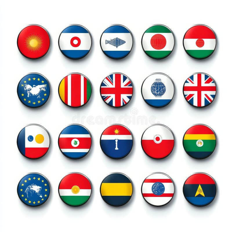 Set of Round Badges with Flags of Different Countries. Vector ...