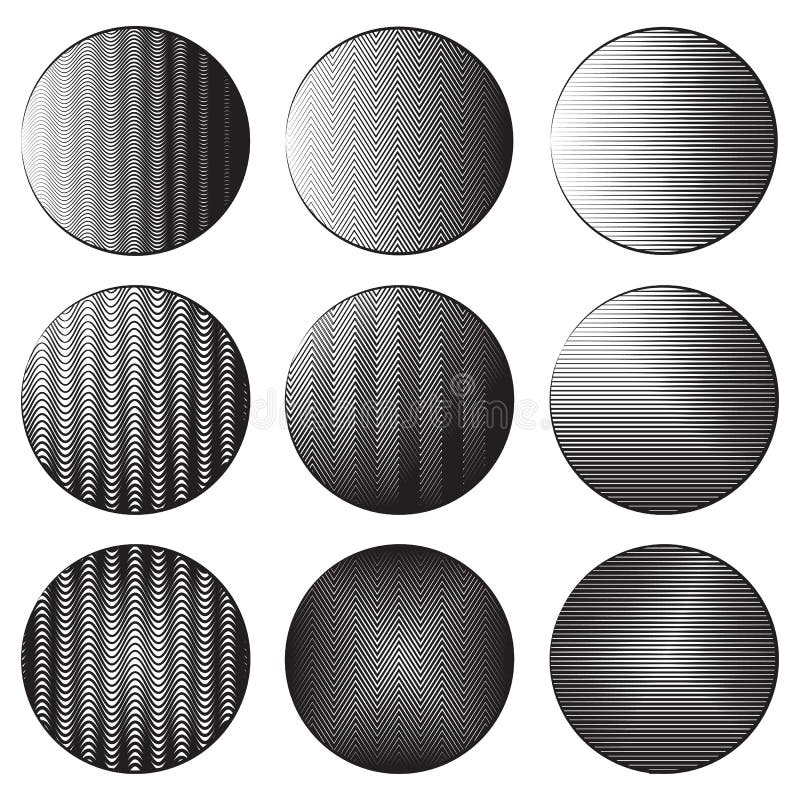 Set of Round Banners with Engraving Shading. Different Types of ...