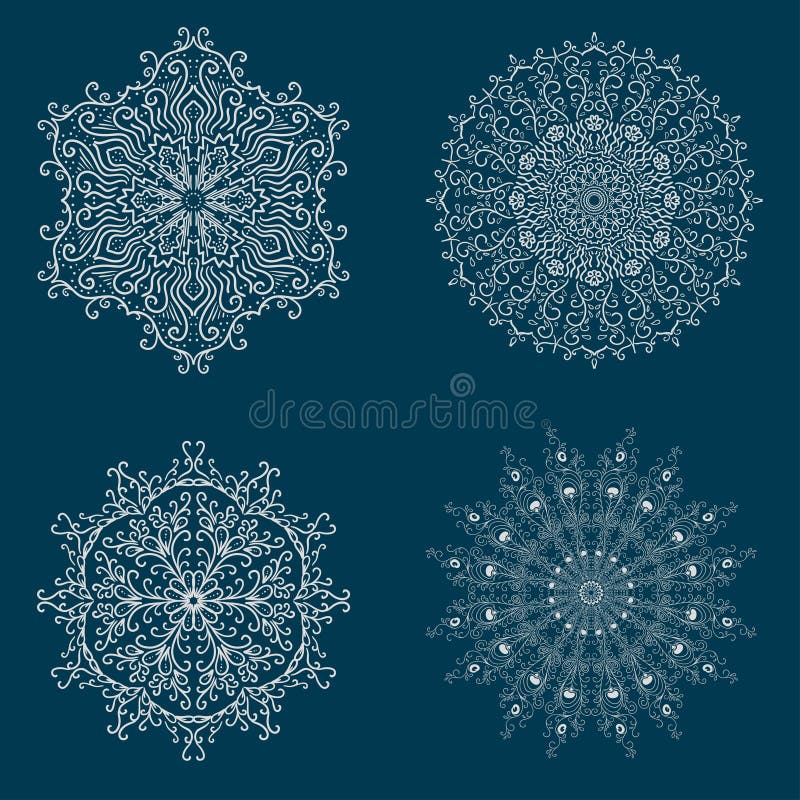 Set of Round Calligraphic Patterns or Snowflakes Stock Vector ...