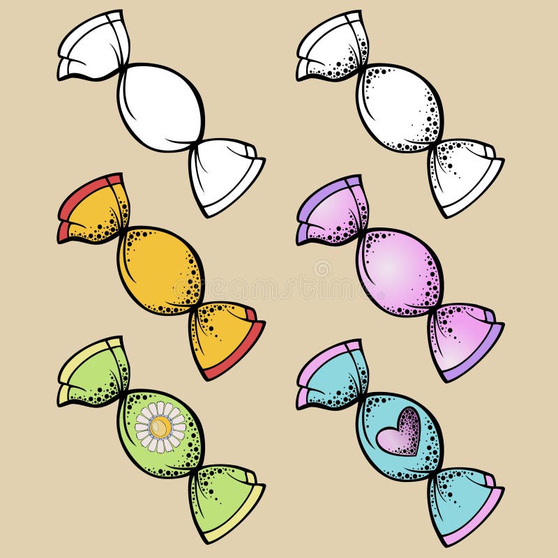 Set of Round Candy Wrapper in Black and White and Color Stock Vector ...