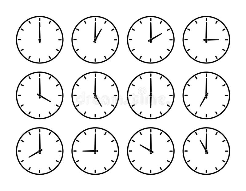 Set of Round Clocks Showing Various Time. Stock Illustration ...