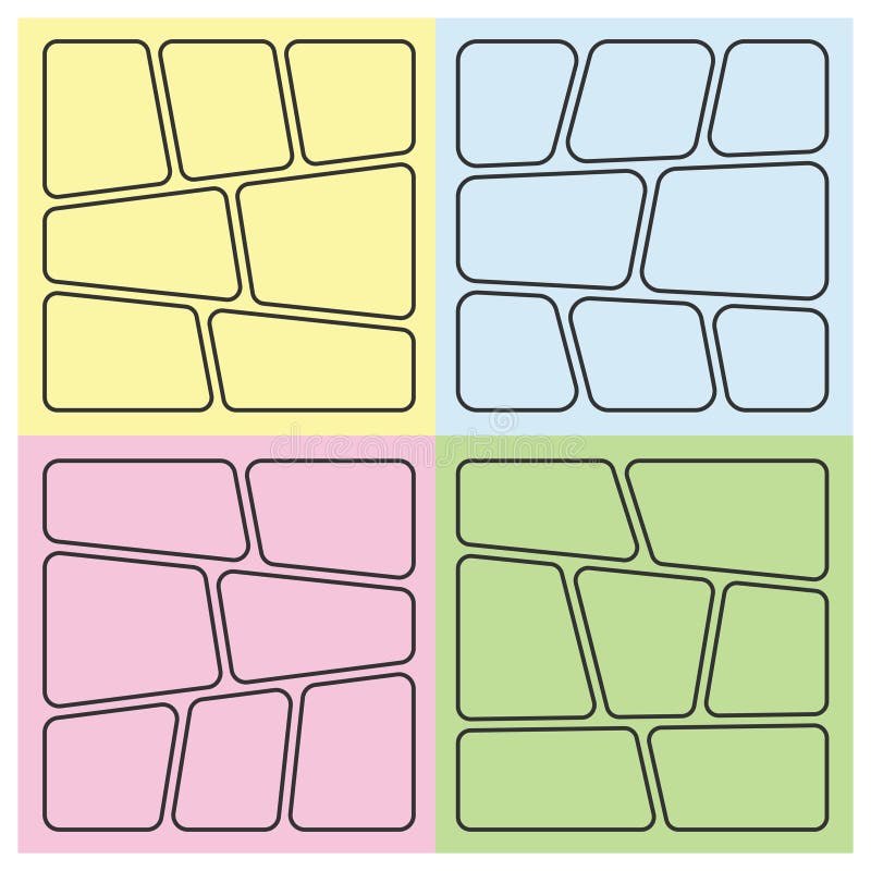 Set of Round Corner Collage Grid Comic Divider Blank Template Isolated ...