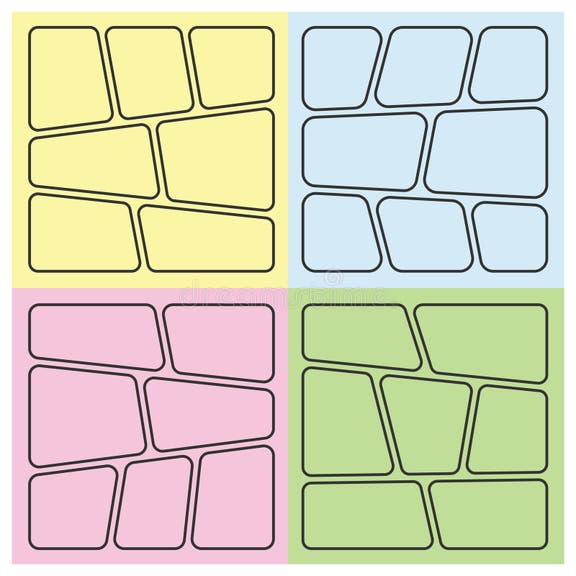 Set of Round Corner Collage Grid Comic Divider Blank Template Isolated ...