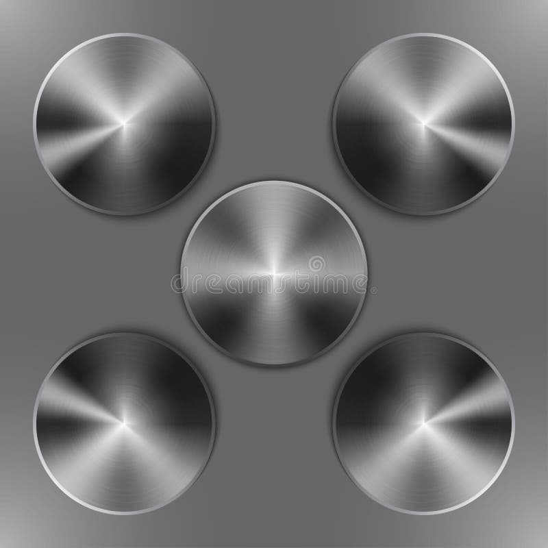 Set of Round Metal Button with Brushed Texture and Illustration of Plus ...