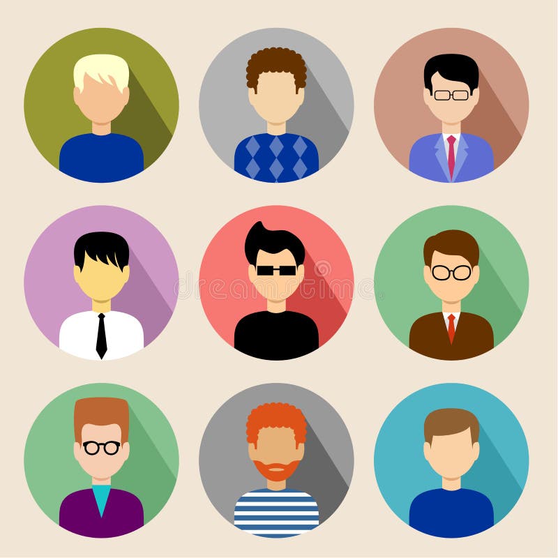 Set of Round Flat Icons with Men. Stock Vector - Illustration of ...