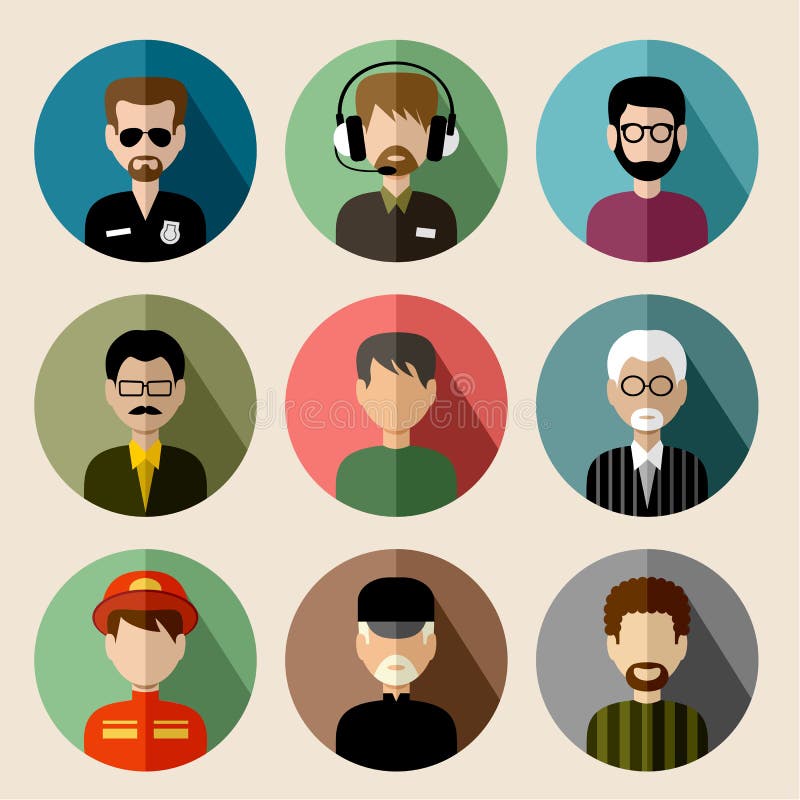 Set of Round Flat Icons with Men. Stock Vector - Illustration of ...