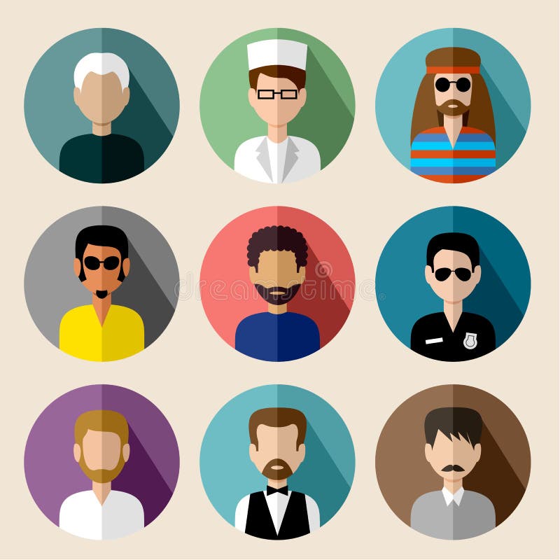 Set of Round Flat Icons with Men. Stock Vector - Illustration of flat ...