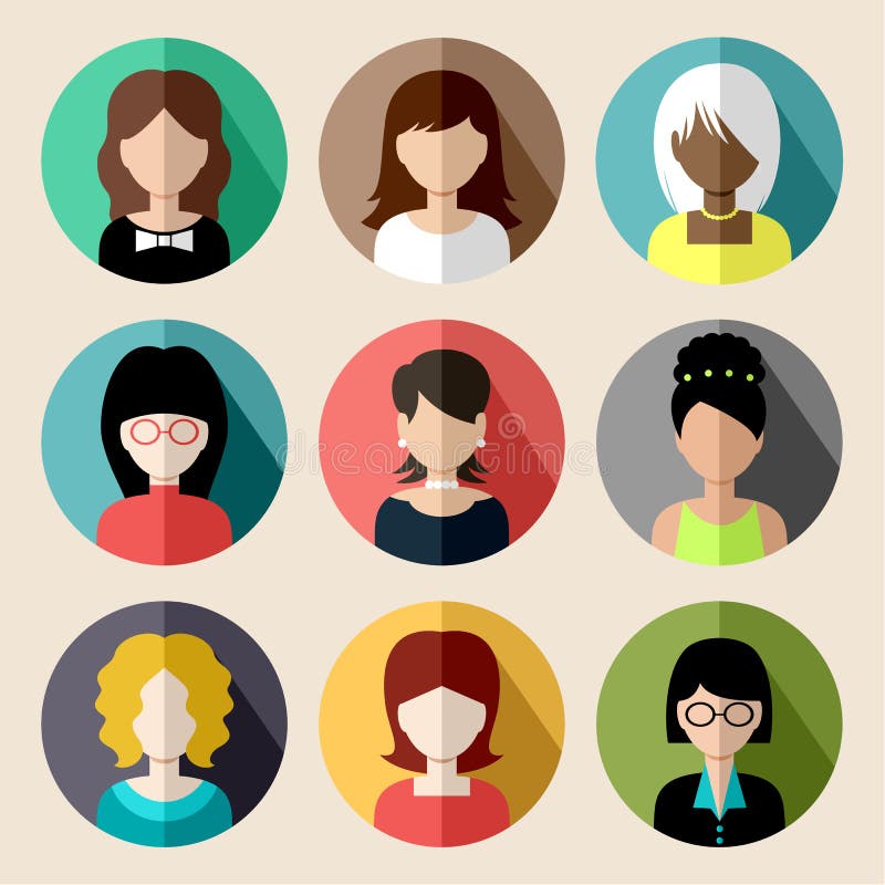 Set of Round Flat Icons with Women. Stock Vector - Illustration of ...