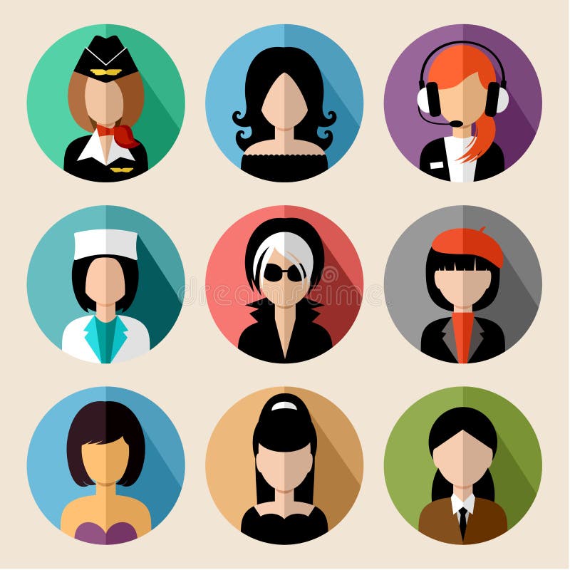 Set of Round Flat Icons with Women. Stock Vector - Illustration of icon ...