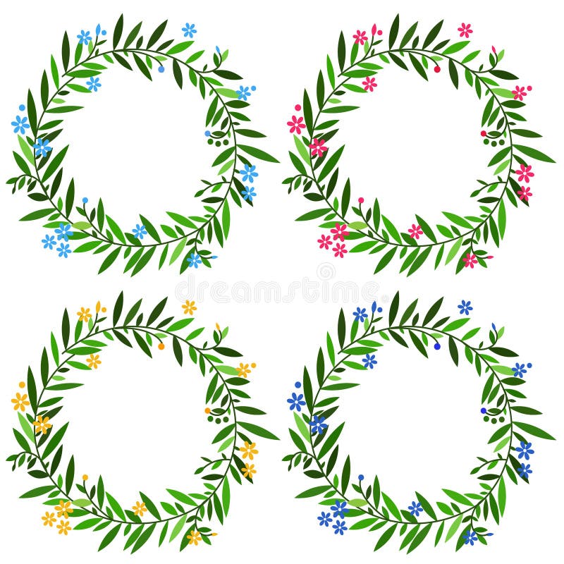 Set of Round Floral Frames with Spring Flowers and Leaves Stock Vector ...
