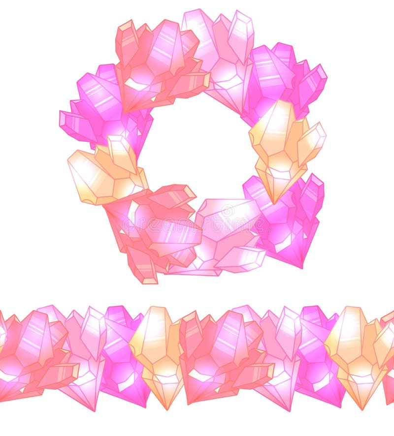 Set of Round Frame with Cute Multicolored Pink Crystals with Highlights ...