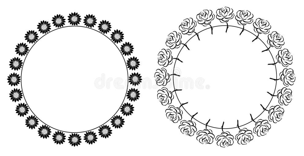 Set of Round Frame Design Concept of Two Different Flowers Arranged ...
